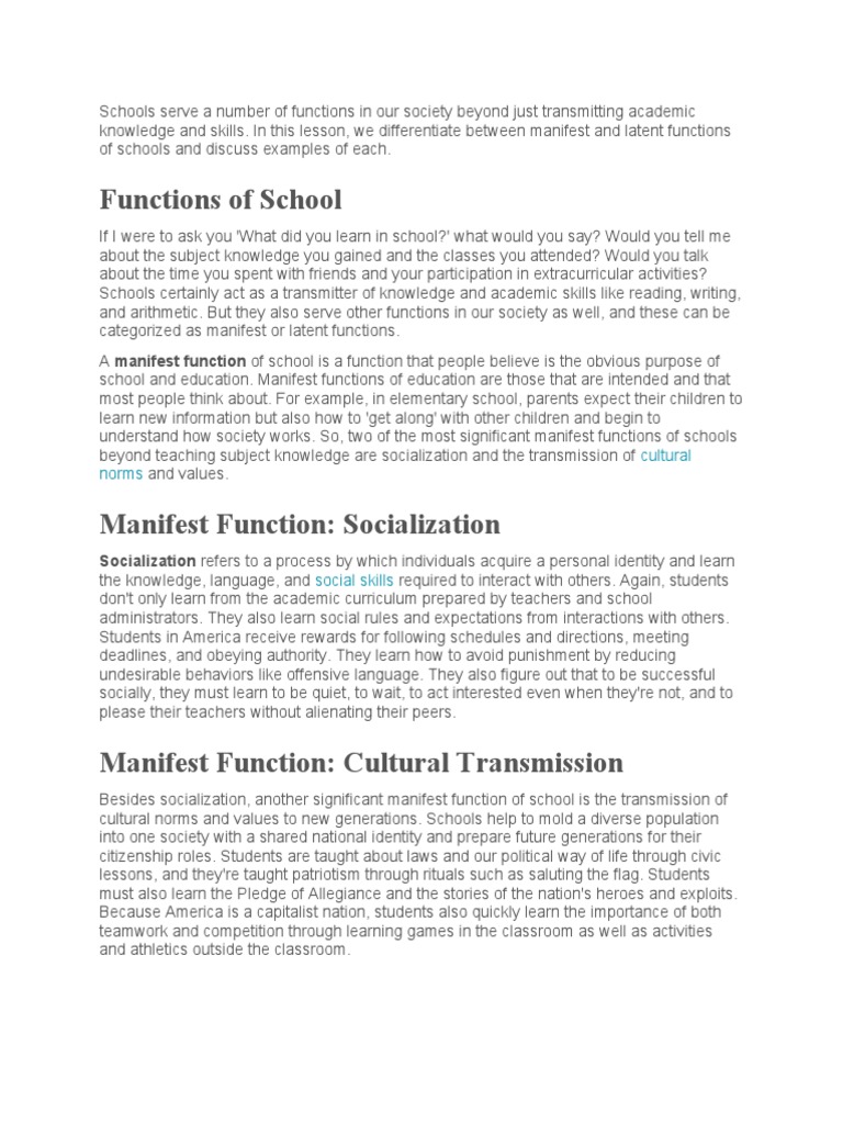 Functions of School | PDF | Socialization | Schools