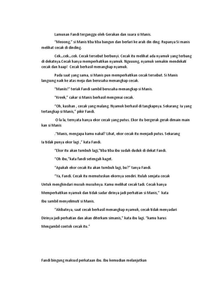 Lamunan Fandi Terganggu Oleh Gerakan Dan Suara Si Manis | PDF