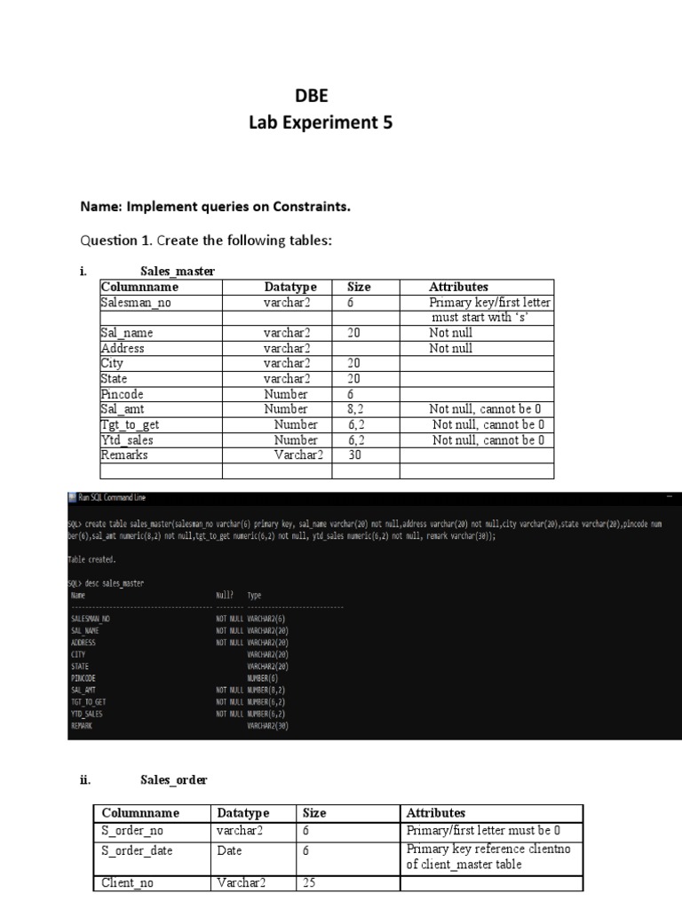DBE Lab Experiment 5: Name: Implement Queries On Constraints | PDF | Data Model | Information ...