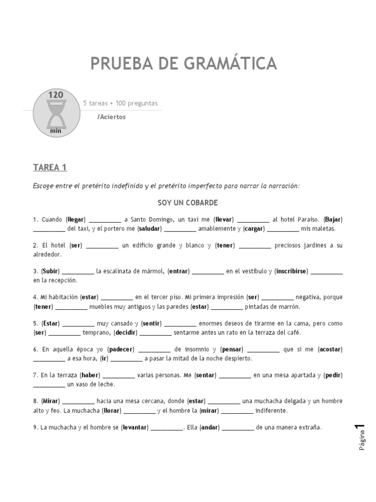 Prueba de Gramática 1 | PDF