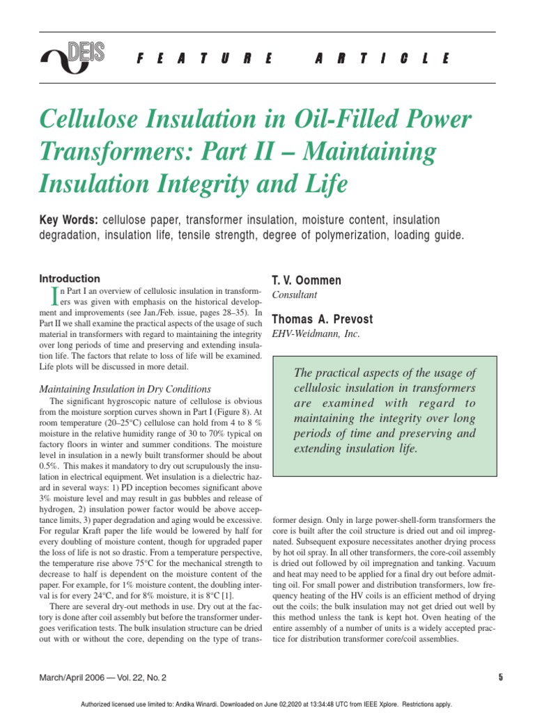 Cellulose Insulation in Oil-Filled Power Transformers Part II ...