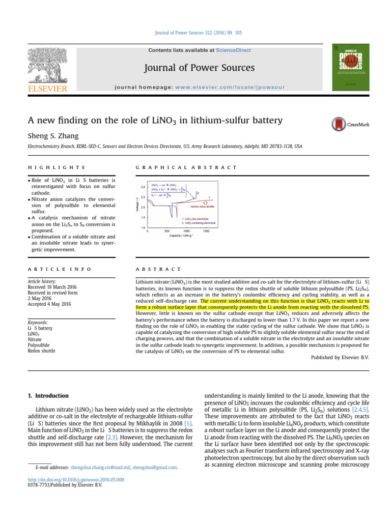 A New Finding On The Role of LiNO3 in Lithium-Sulfur Battery | PDF | Cathode | Anode