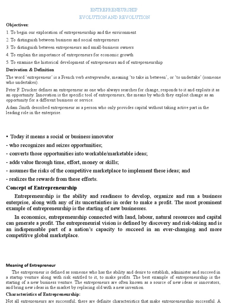 Objectives:: Entrepreneurship Evolution and Revolution | PDF | Social ...
