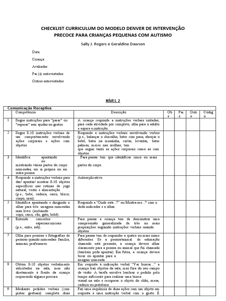 Checklist Denver - Nível 2 | Download grátis PDF | Brinquedos | Roupas