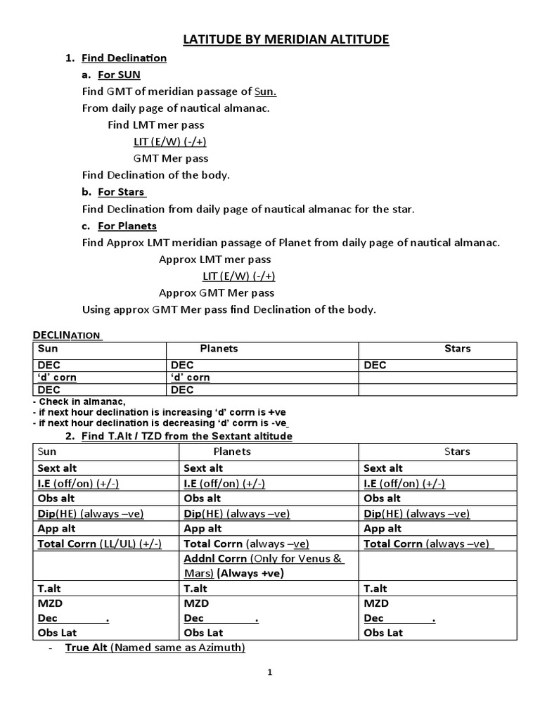 Celestial Navigation Numericals | PDF | Latitude | Azimuth