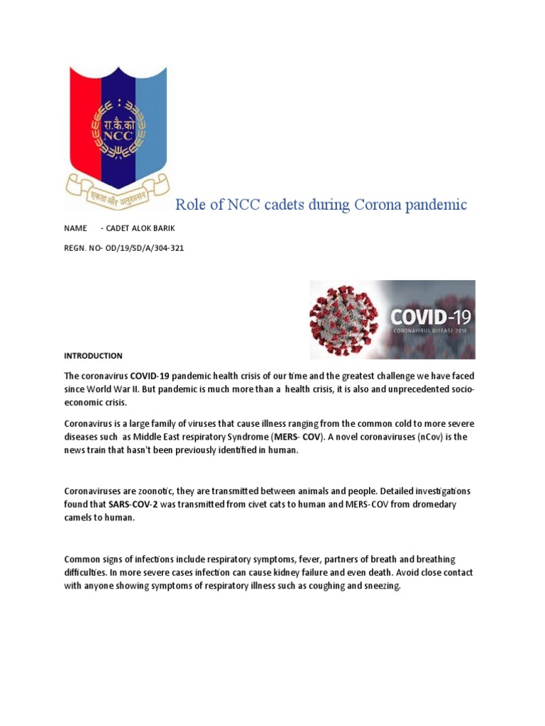 CDT Alok Barik. Od-19-Sd-A-304-321. The Role of NCC in Covid-19 | PDF ...