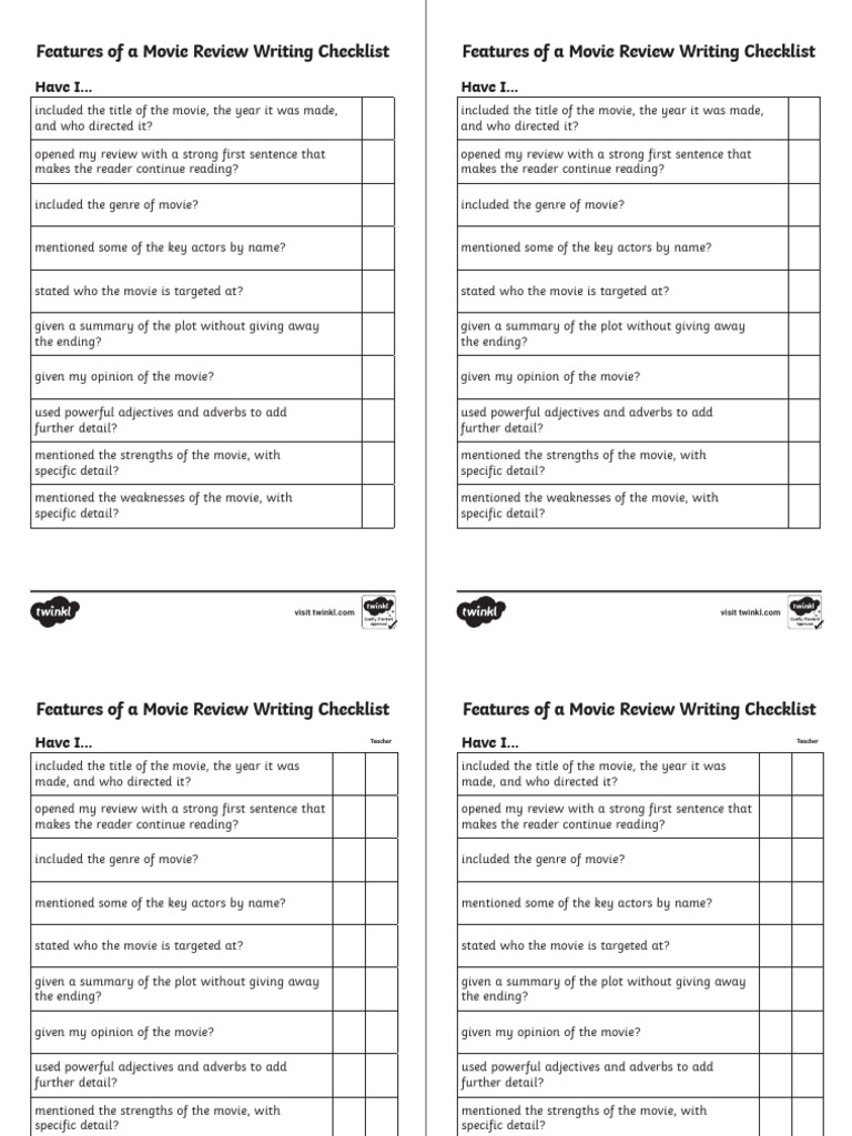 Movie Review Writing Checklist | PDF | Adverb | Language Mechanics