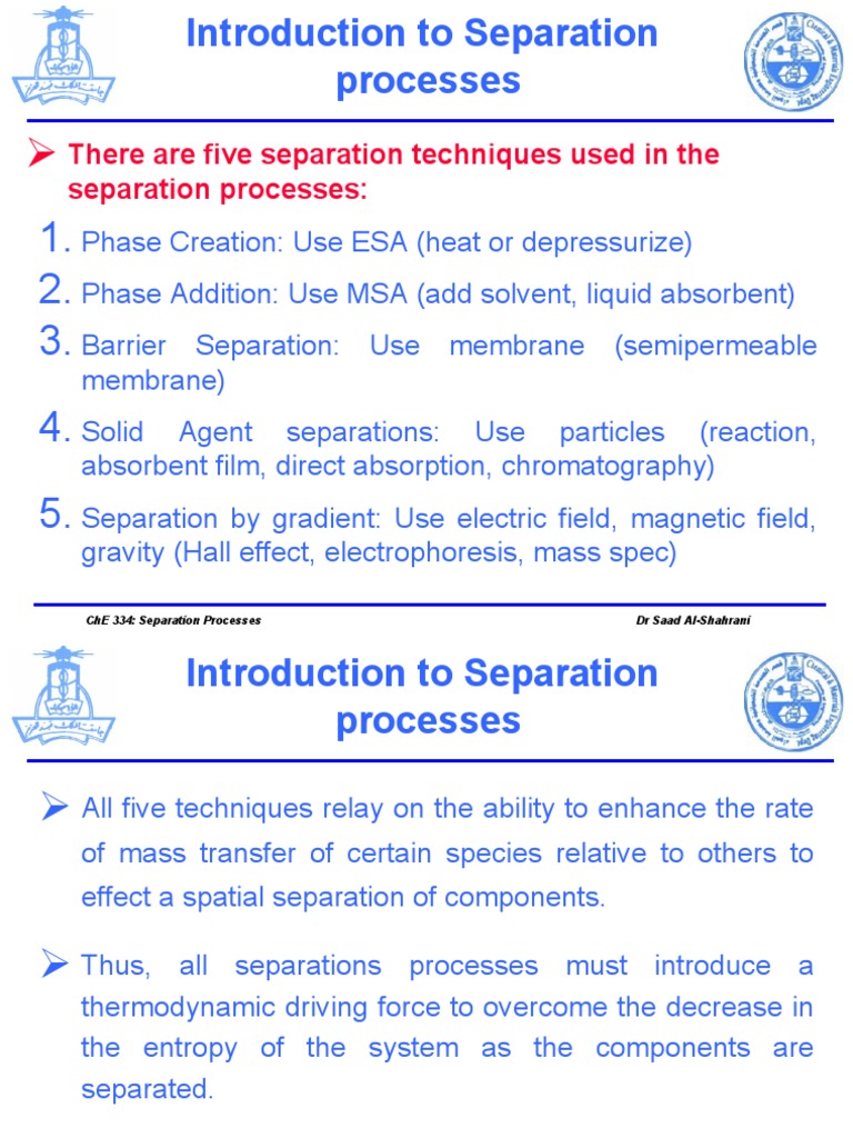 Phase Separation Techniques Overview | PDF | Distillation | Phase (Matter)