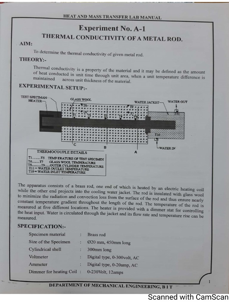 A-1. Thermal Conductivity of A Metal Rod | PDF