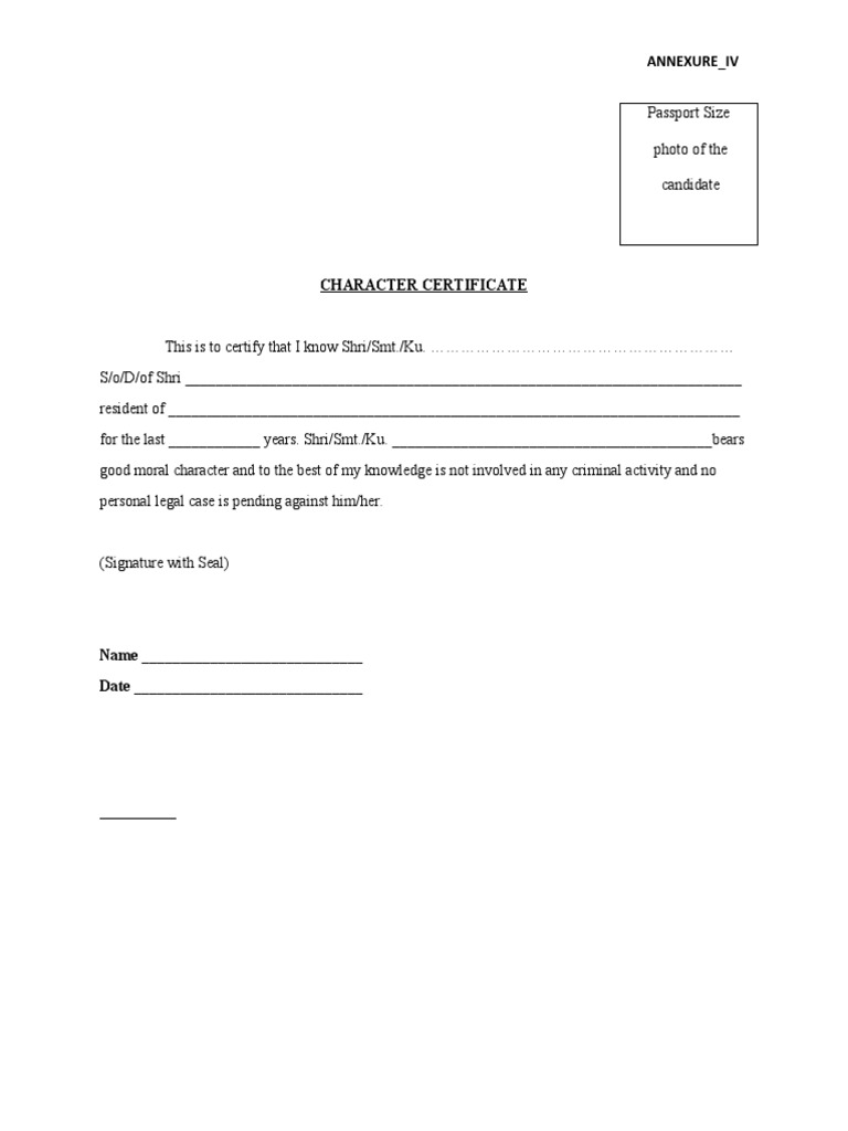 Character Certificate | PDF