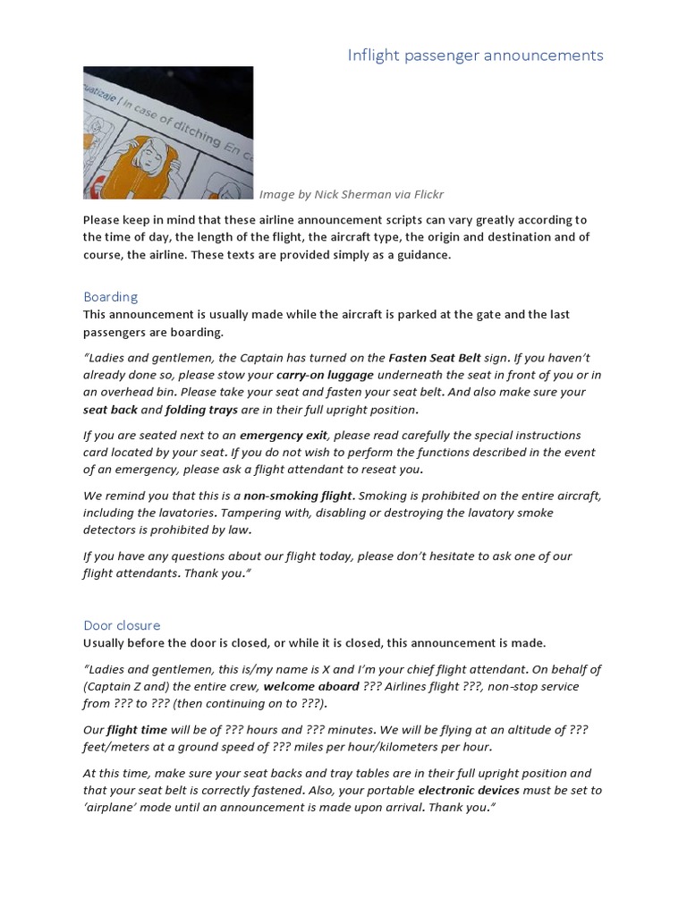 A Comprehensive Guide to Standard Inflight Passenger Announcements ...