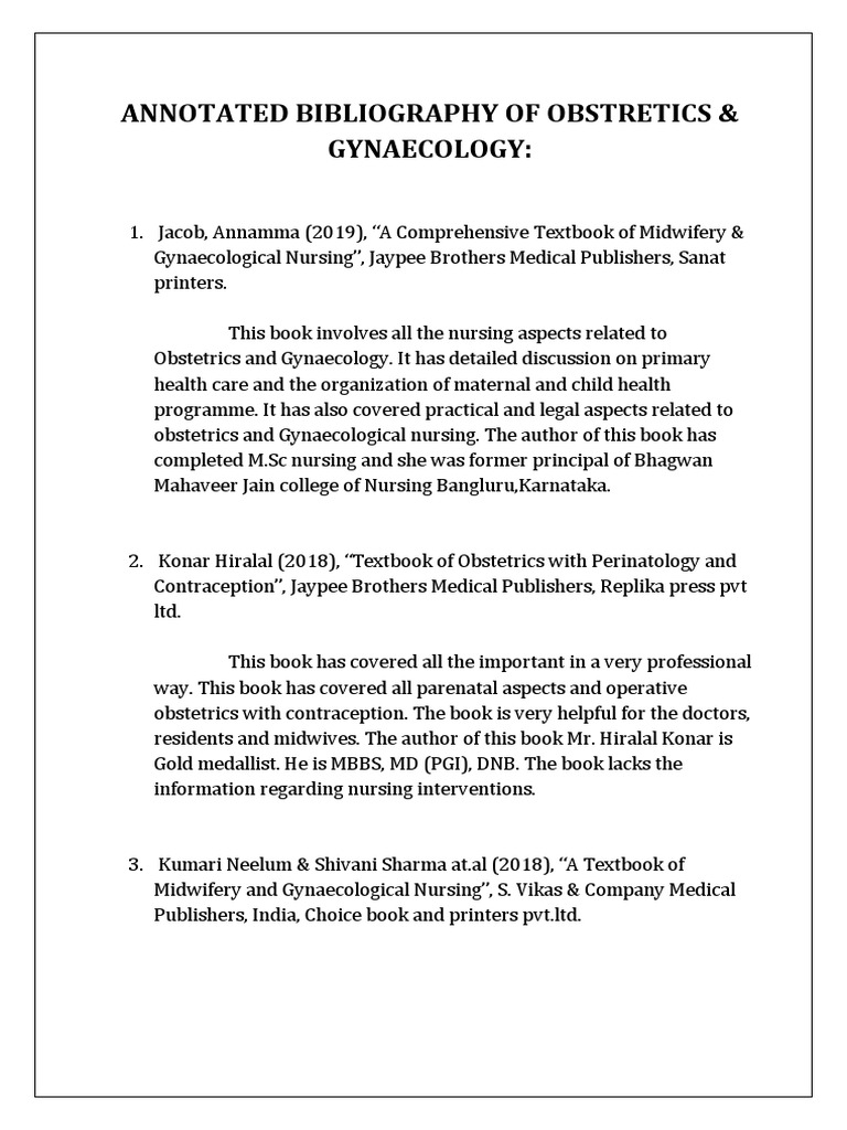 Annotated Bibliography of Obstretics & Gynaecology | PDF | Obstetrics ...