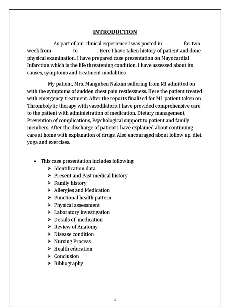 Case Presentation On MI | PDF | Heart Valve | Atrium (Heart)