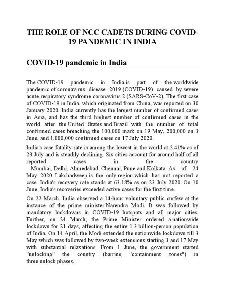 LCPL DEEPAK BEHERA. OD-18-SD-A-304-356. THE ROLE OF NCC CADETS DURING COVID-19 PANDEMIC IN INDIA ...