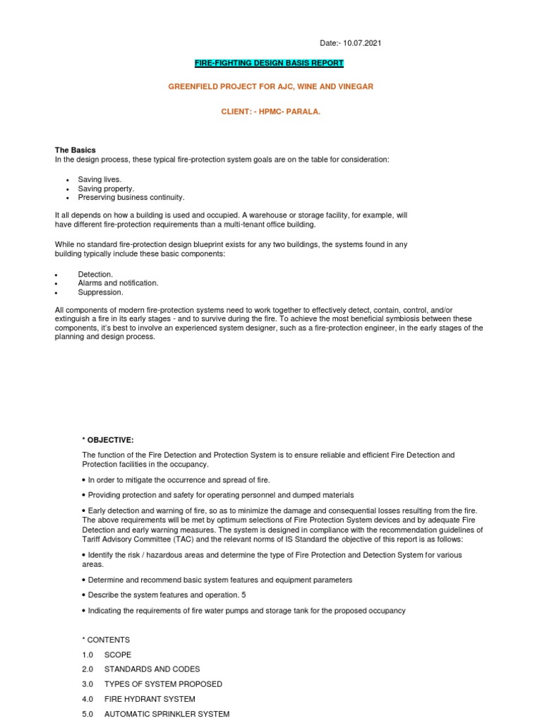 Fire Fighting System Design Report | PDF | Fire Sprinkler System | Fires
