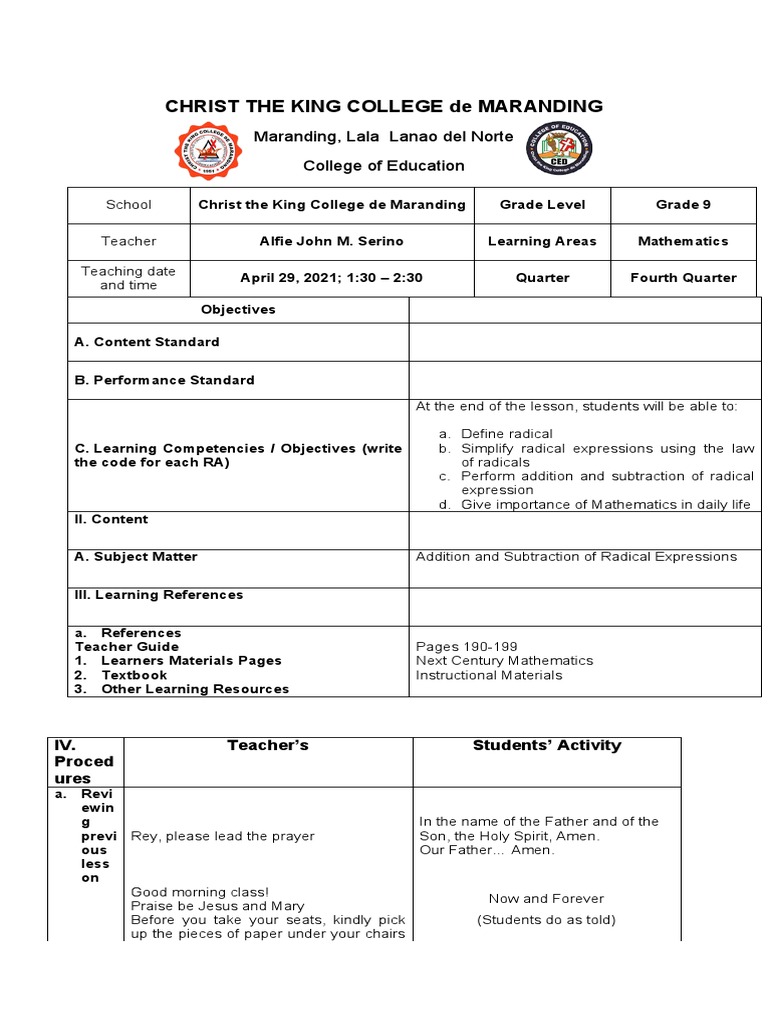 DepEd Format Final Demo | PDF | Teachers | Science