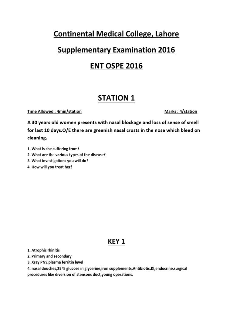 ENT OSCE Past Ameer Ud Din Medical College | PDF | Surgical Specialties ...