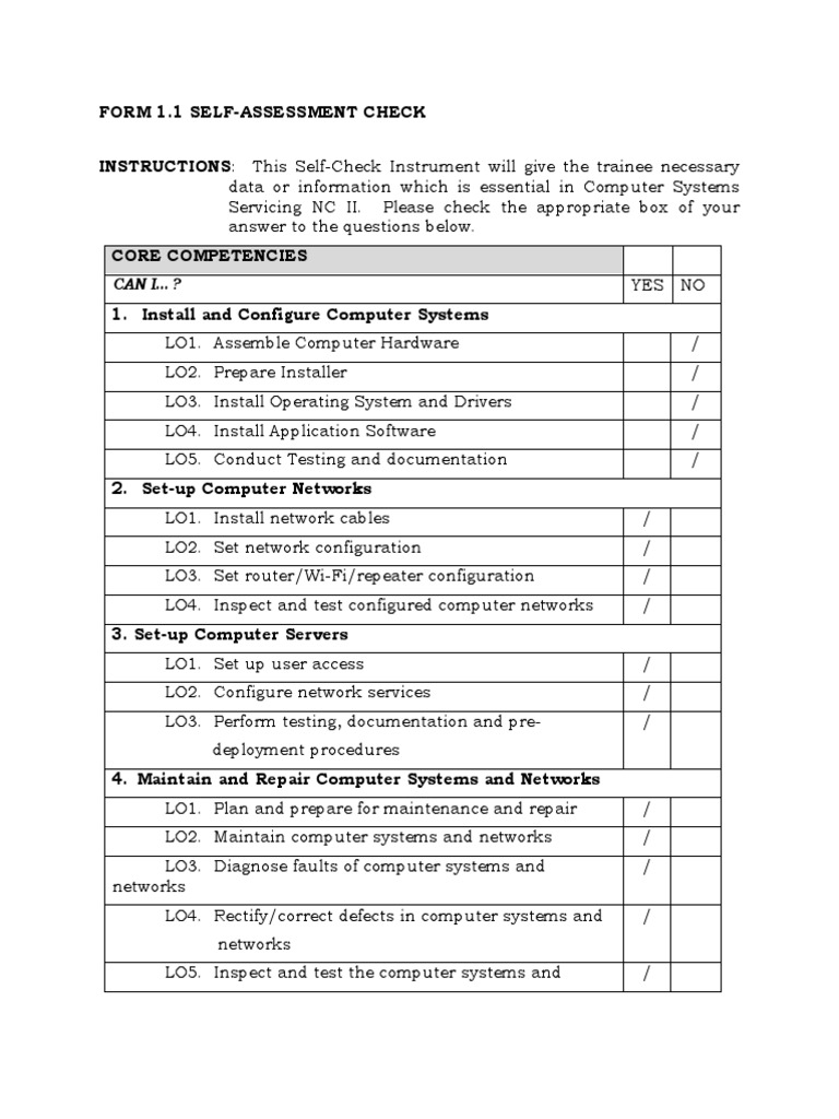 FORM 1.1 To 1.4 Self Assessment Check | PDF | Device Driver | Documentation