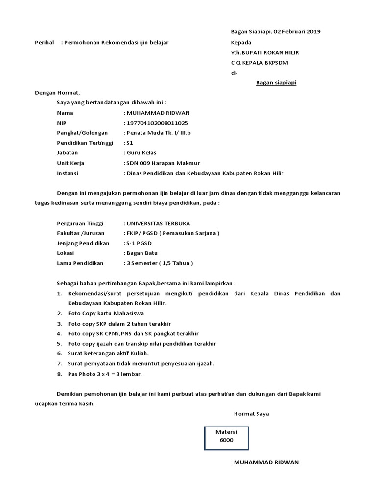 Contoh Surat Ijin Belajar | PDF