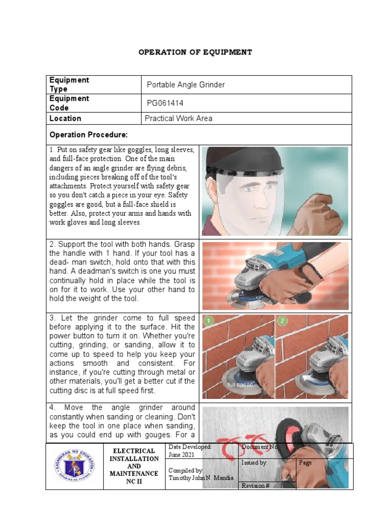 Operation of Equipment | PDF | Grinding (Abrasive Cutting) | Personal ...