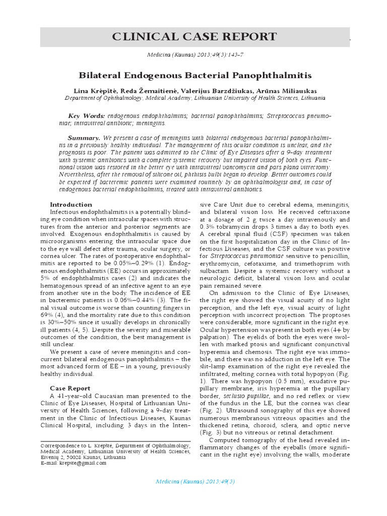 Bilateral Endogenous Bacterial Panophthalmitis | PDF | Eye | Diseases ...