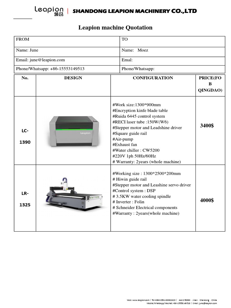 Leapion Machine Quotations | PDF | Tools | Electrical Engineering