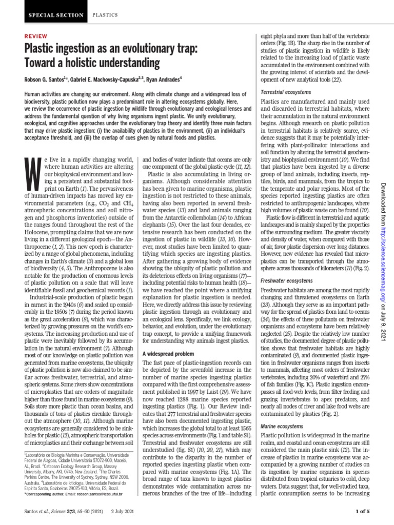 Plastic Ingestion Review | PDF | Human Impact On The Environment | Ecology