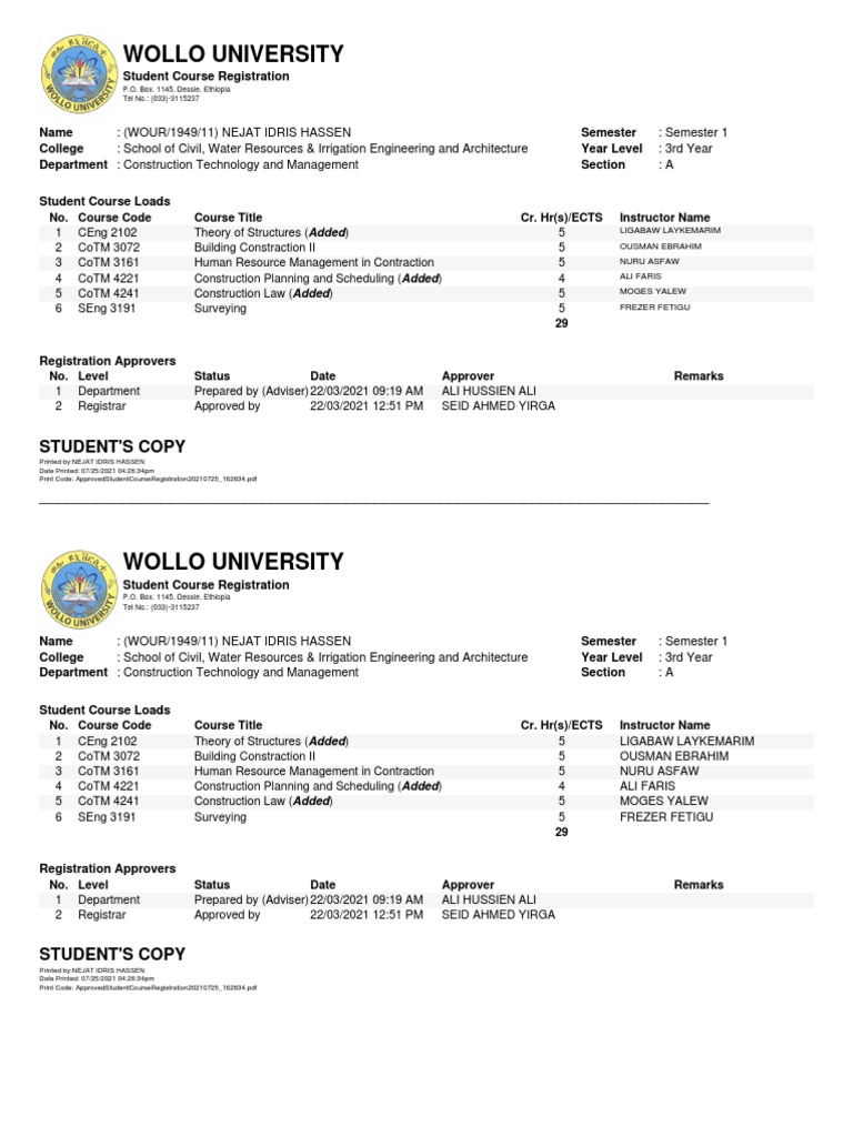 Wollo University: Student'S | PDF | Engineering | Science