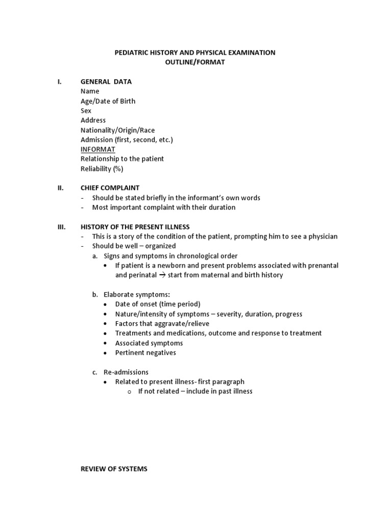 Pediatric History and Exam Template | PDF | Prenatal Development ...