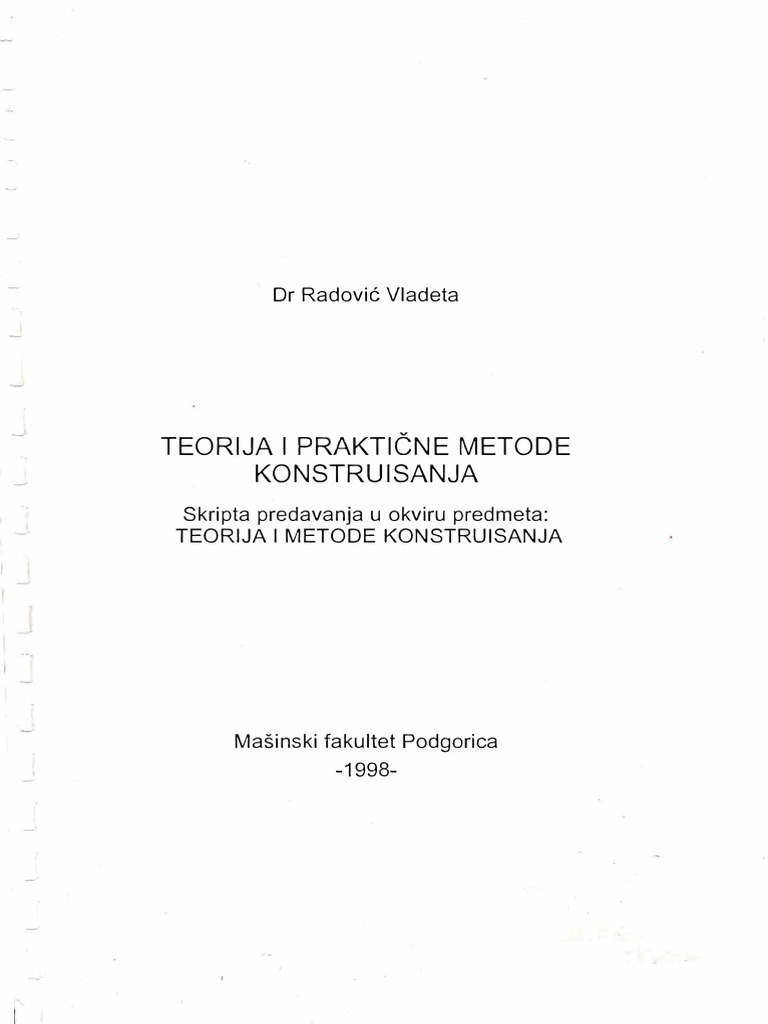 Teorija I Praktične Metode Konstruisanja - Skripta - Prof. DR Vladeta ...