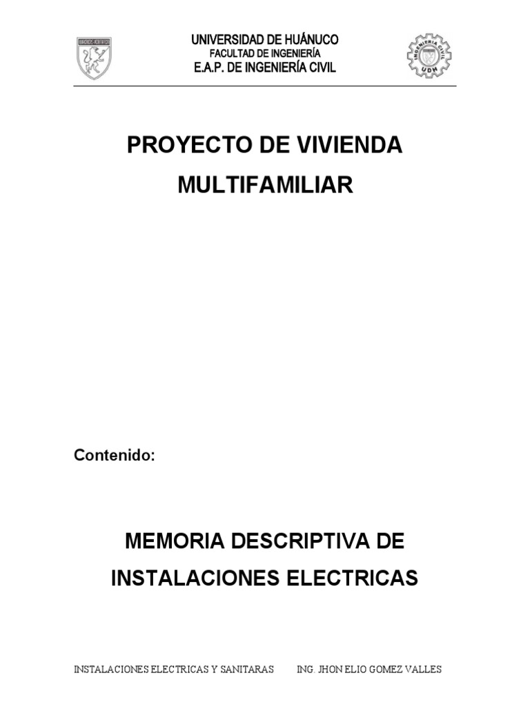 Memoria descriptiva de las instalaciones eléctricas de una vivienda multifamiliar en Huánuco ...