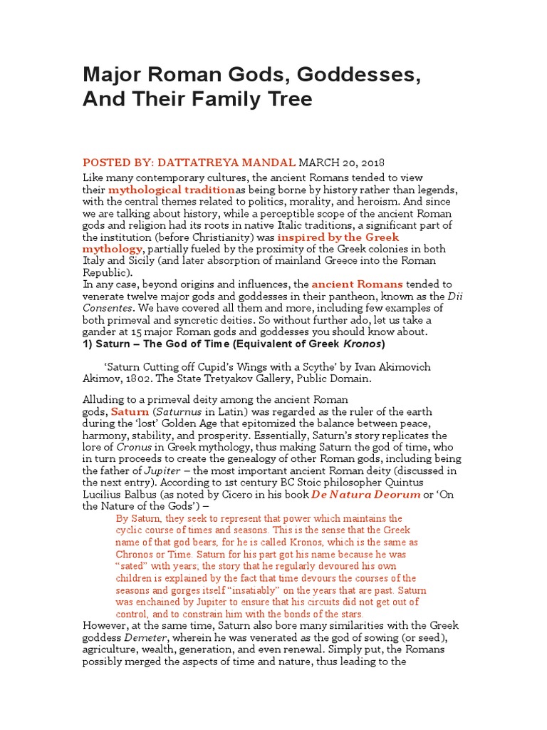 Major Roman Gods | PDF | Jupiter (Mythology) | Roman Mythology