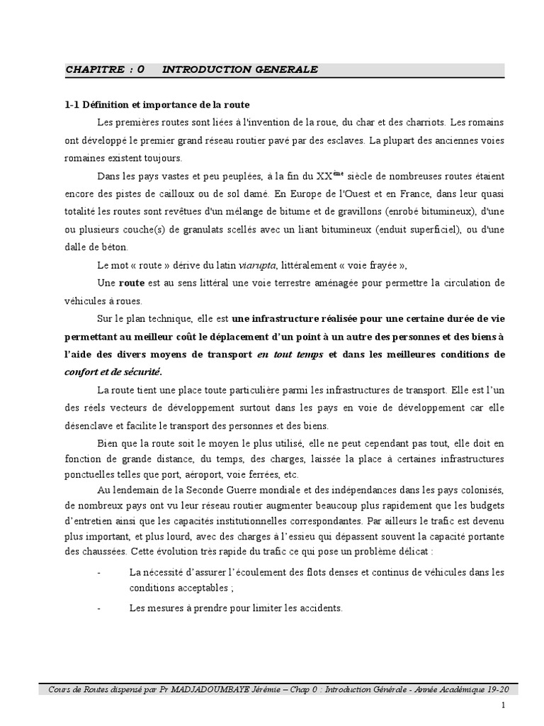 Chap 0 Introduction Generale | PDF | Route | Transport