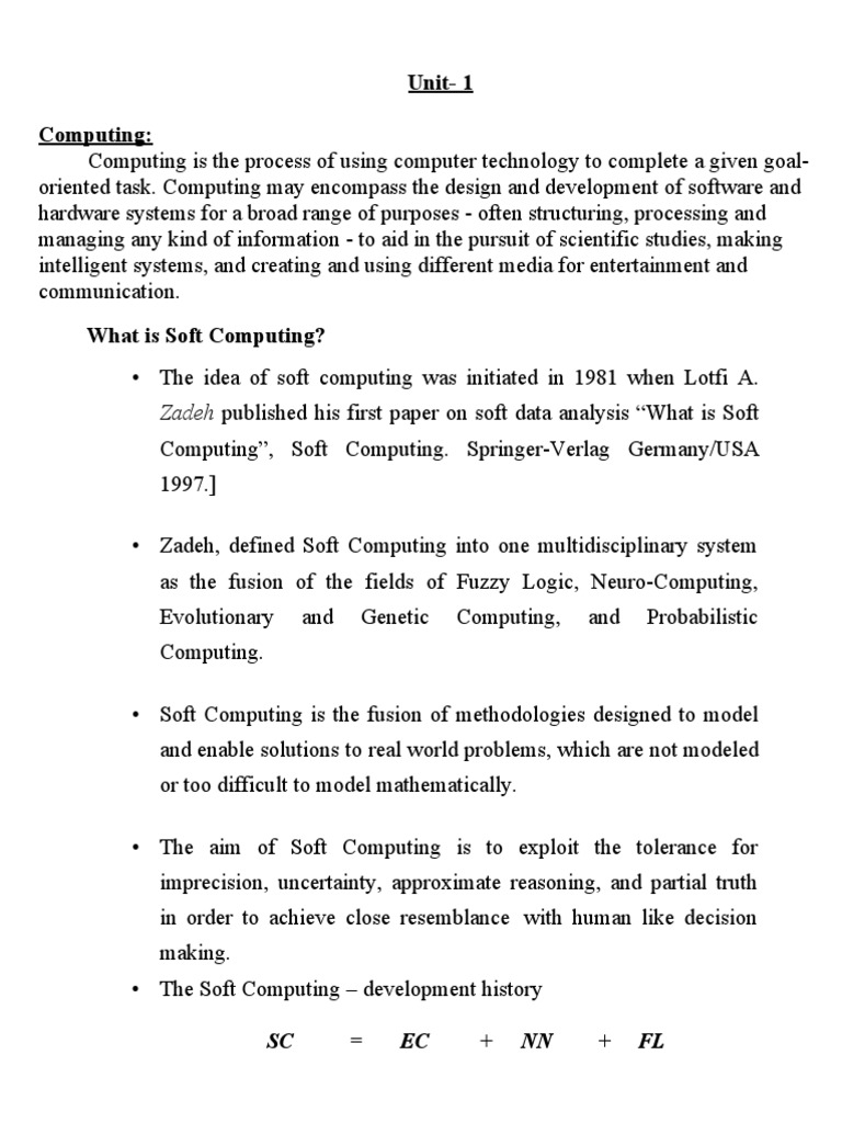 Unit-1 Computing:: Zadeh Published His First Paper On Soft Data ...