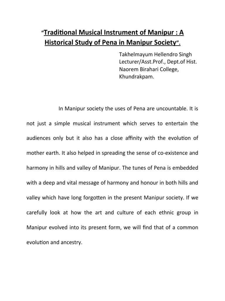Traditional Musical Instrument of Manipur: A Historical Study of Pena ...