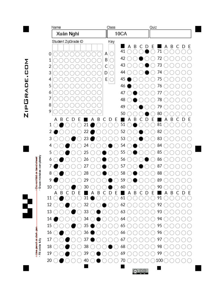 Zip Grade 100 Question V2 | PDF | Writing Implements | Stationery