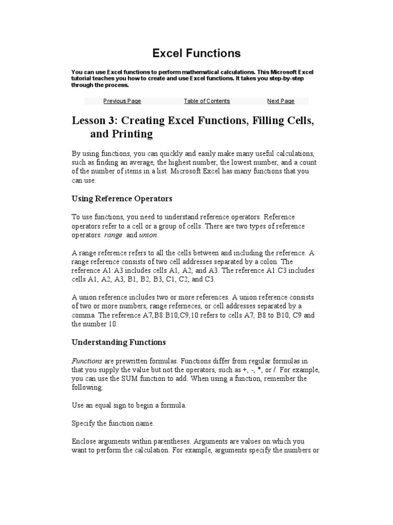 Excel Functions: Using Reference Operators | PDF | Page Layout ...