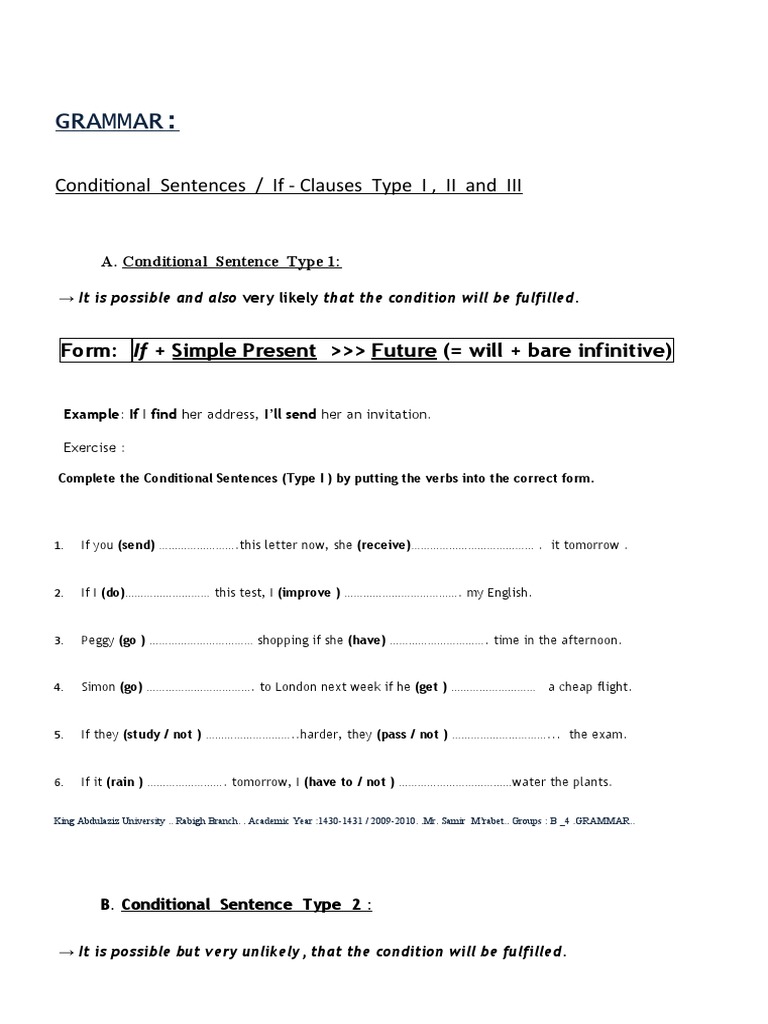 Conditional Sentences - Exercise | PDF | Semantic Units | Languages