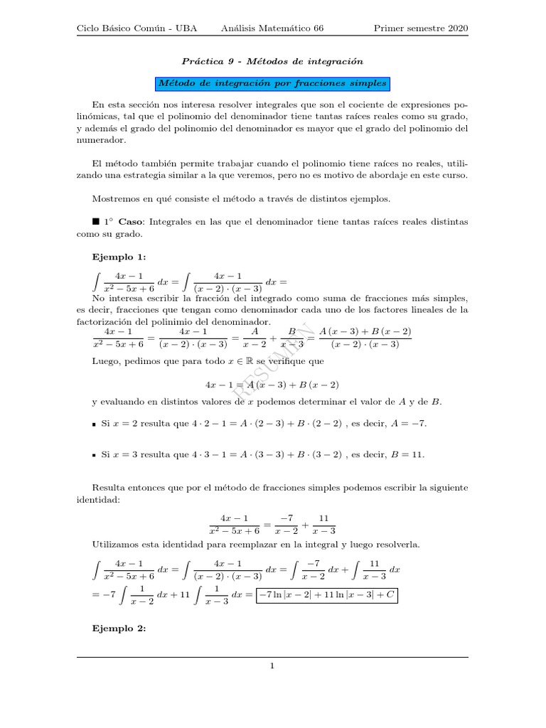 Integración por Fracciones Simples | PDF | Factorización | Integral