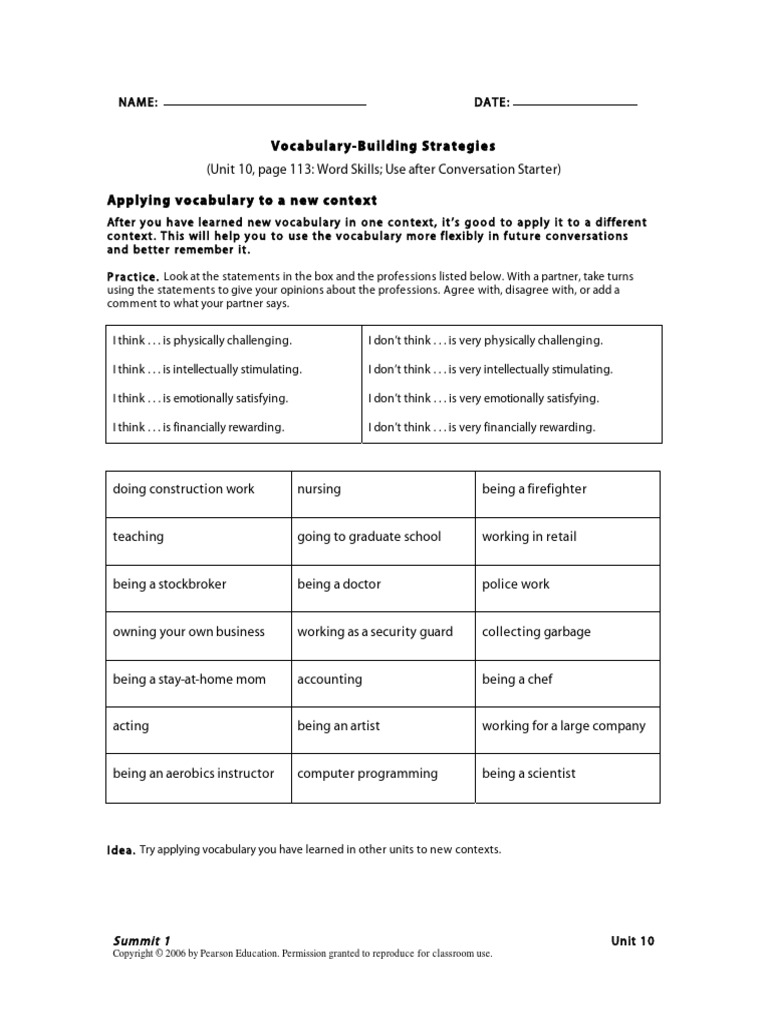 UNIT 10 P113 Vocabulary | PDF | Career & Growth | Language Arts ...