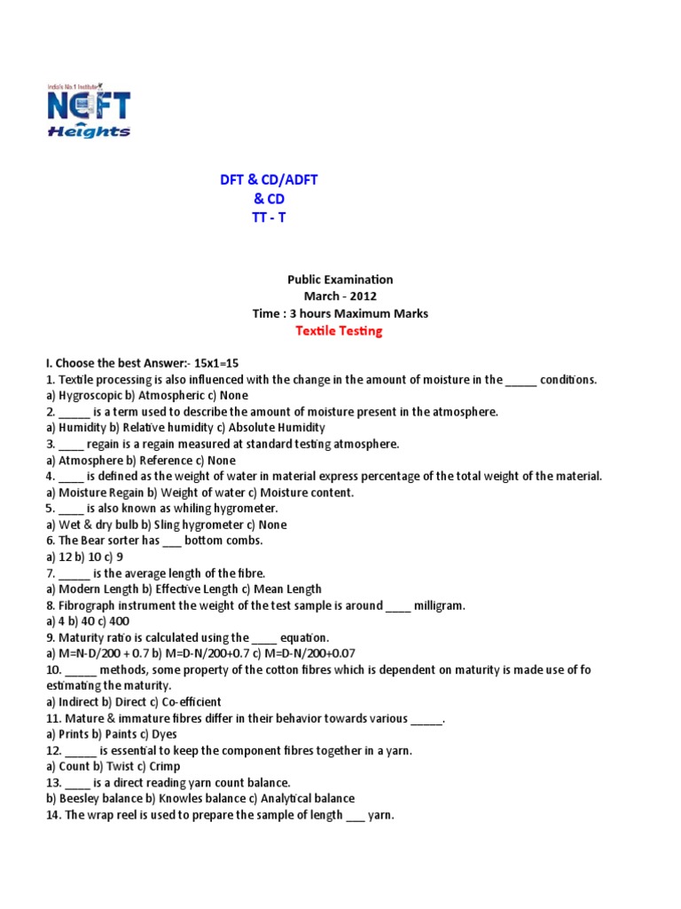 Fashion Designing Sample Question Paper1 | PDF | Humidity | Yarn