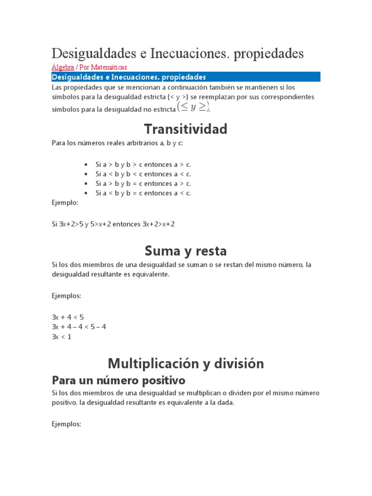 Desigualdades e Inecuaciones | PDF
