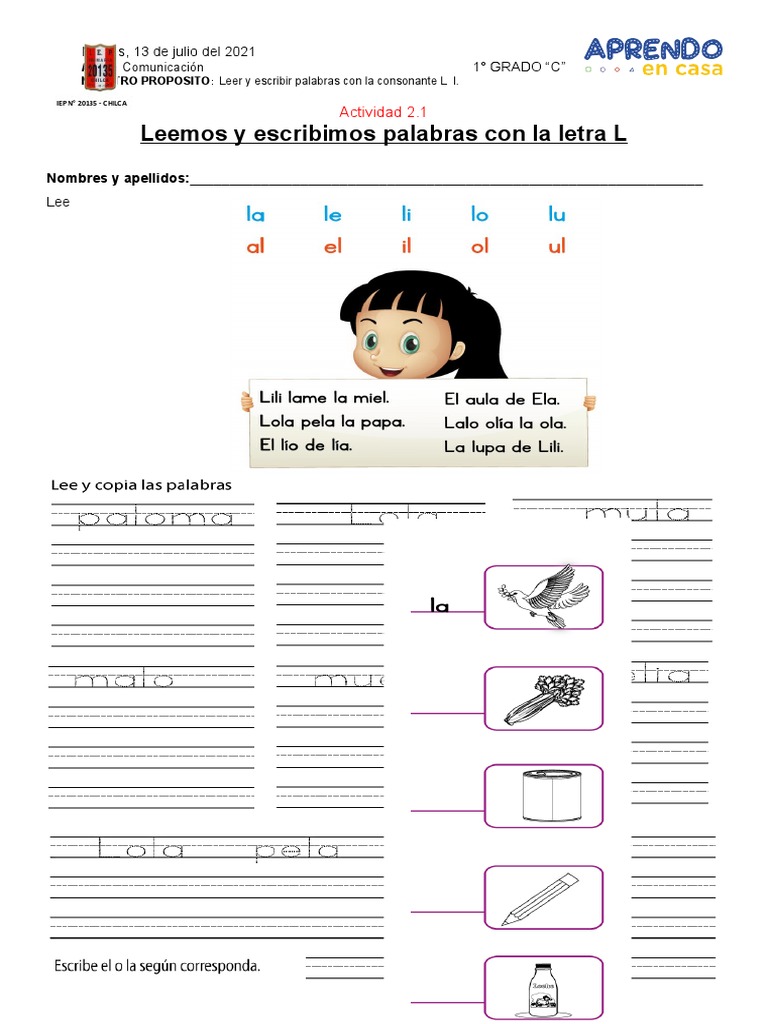 Leemos y Escribimos Palabras Con L PDF | PDF
