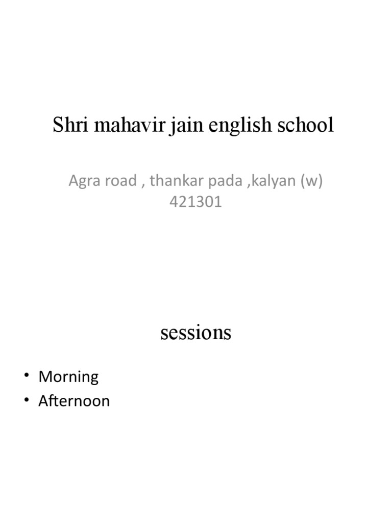 Shri Mahavir Jain School Kalyan Overview | PDF