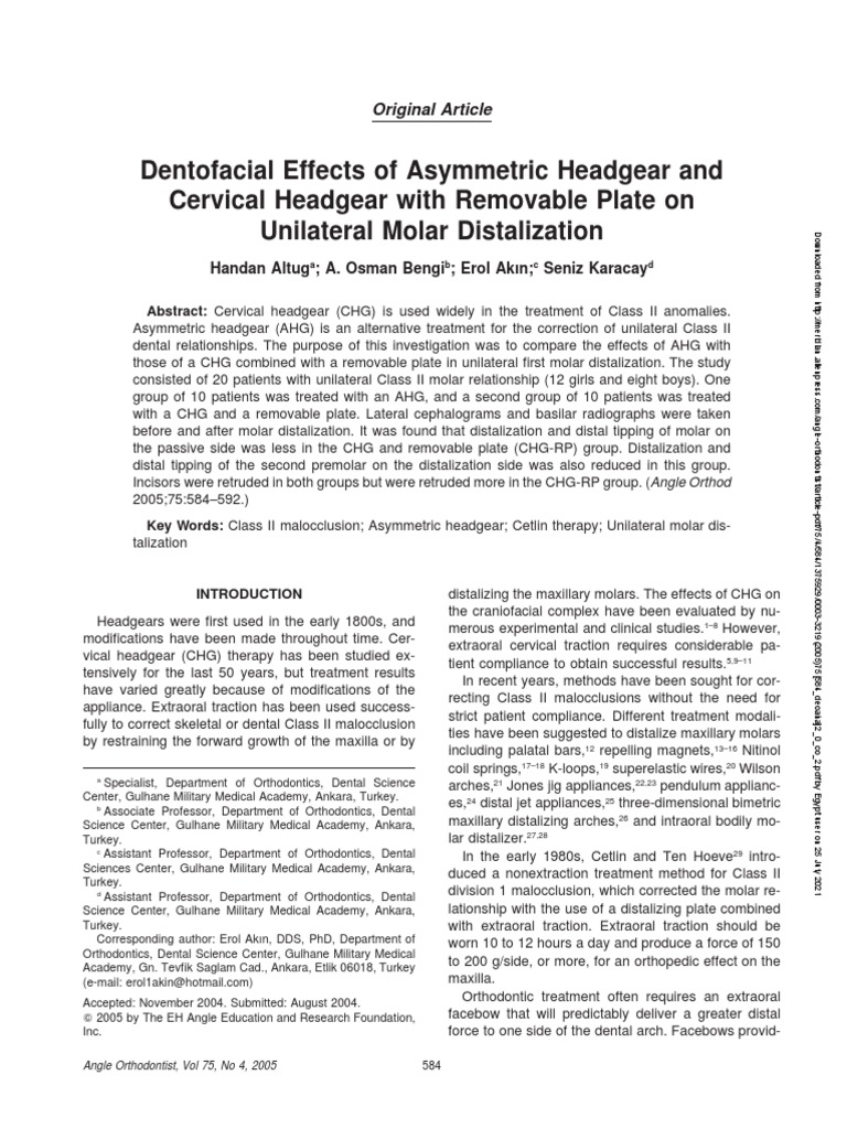 Dentofacial Effects of Asymmetric Headgear and Cervical Headgear With ...