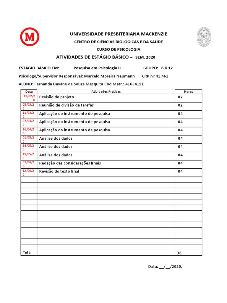 Ficha de Estágio Básico II | PDF
