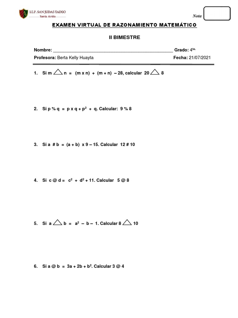 Examen RM 4to - 2do Bimestre | PDF