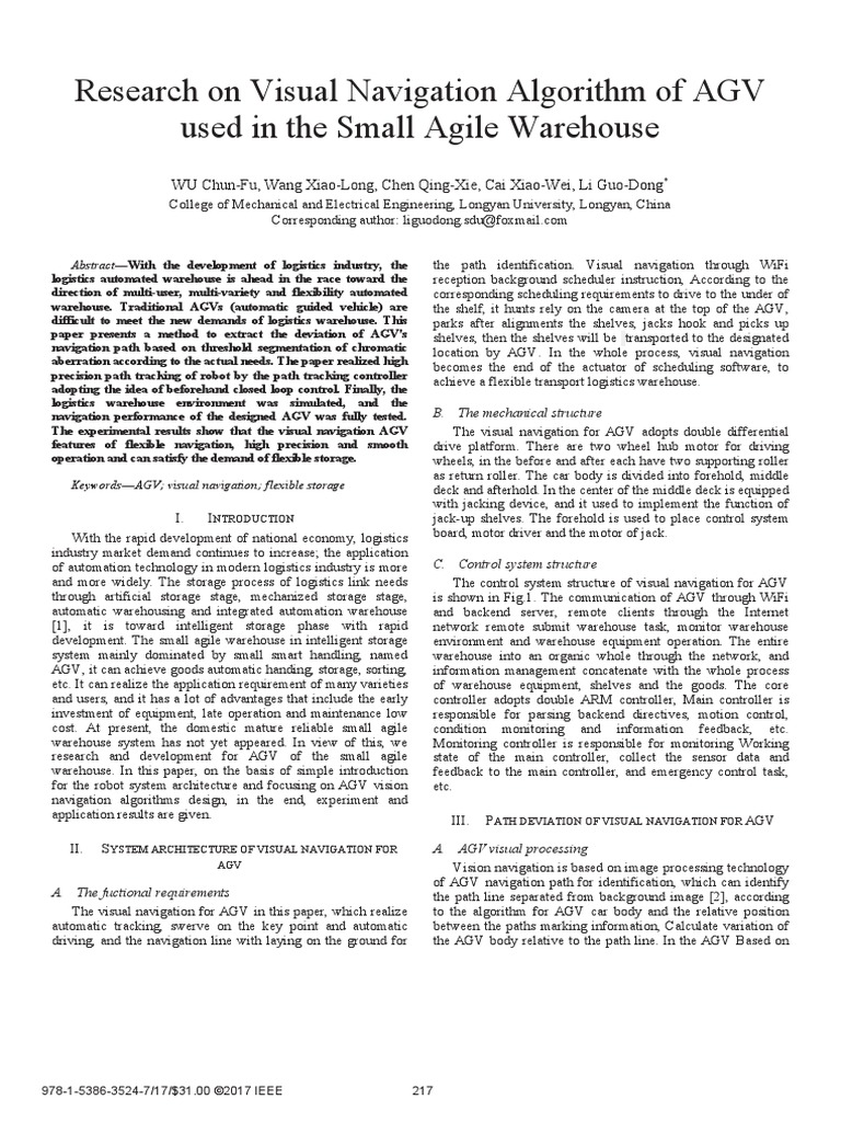 Research On Visual Navigation Algorithm of AGV Used in The Small Agile ...