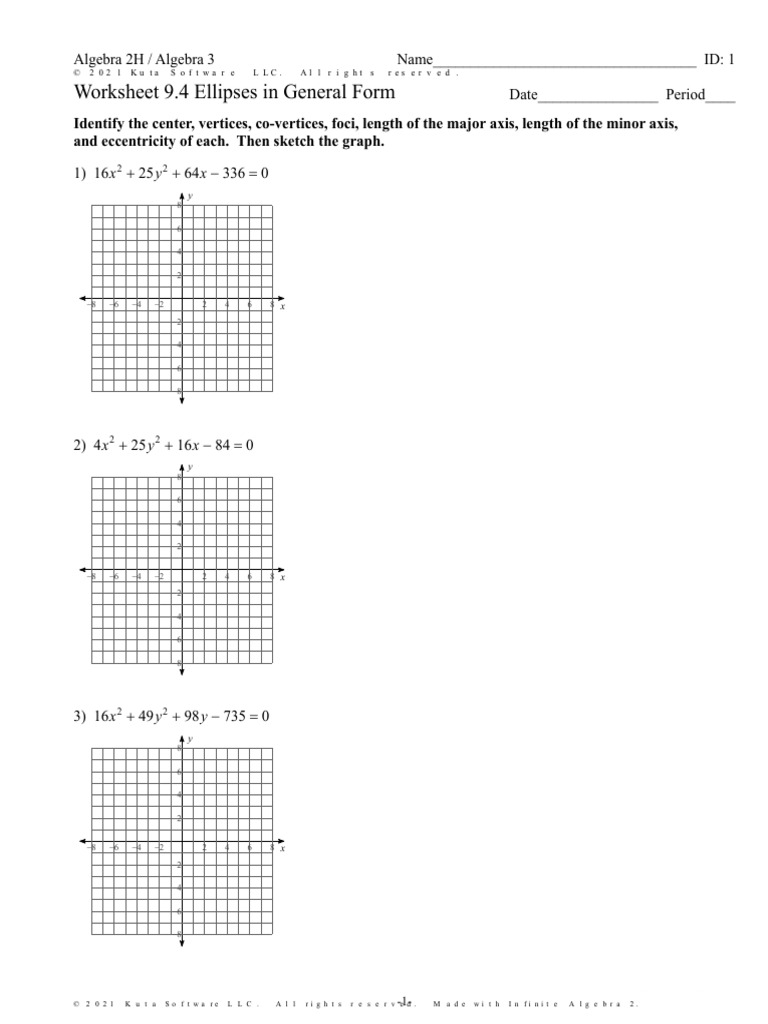 Worksheet 9.4 Ellipses in General Form | PDF | Geometry | Analytic Geometry