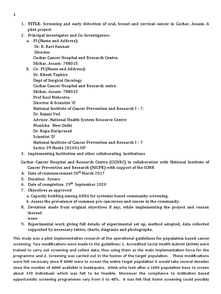 Ravi Kannan Final Report | PDF | Cervical Cancer | Screening (Medicine)